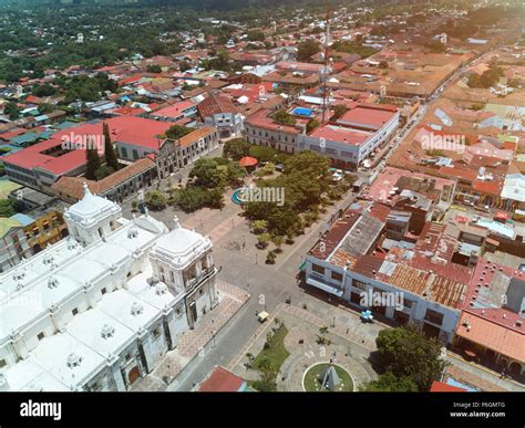 Main Square Of Leon City In Nicaragua Drone View Leon Cityscape Stock