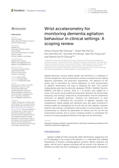 Pdf Wrist Accelerometry For Monitoring Dementia Agitation Behaviour In Clinical Settings A