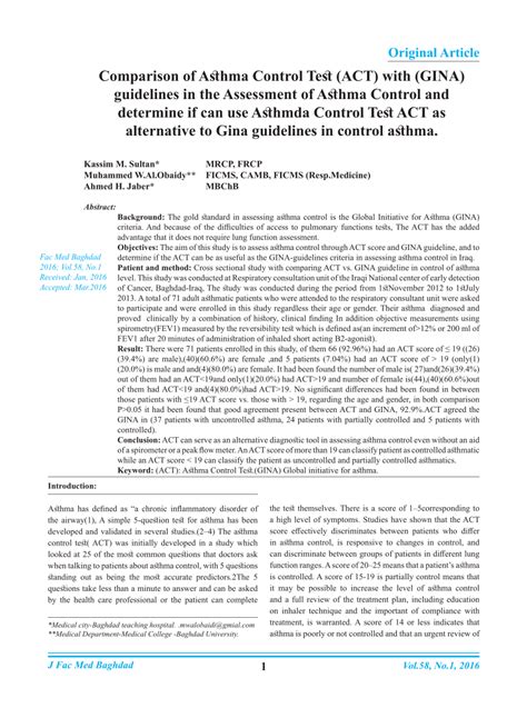 Pdf Comparison Of Asthma Control Test Act With Gina Guidelines In