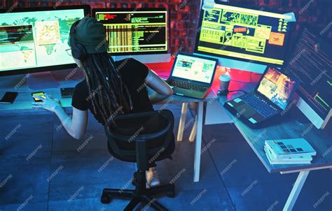 Premium Photo Coding Hacker Woman And Computer For Cybersecurity