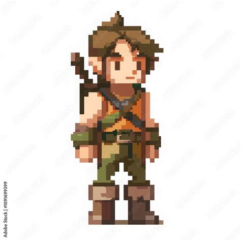 Pixel Art Character Of An Elf Warrior With A Sword Green Clothing And