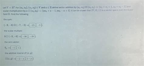 Solved Let Vr2 For U1u2v1v2∈v And A∈r Define Vector