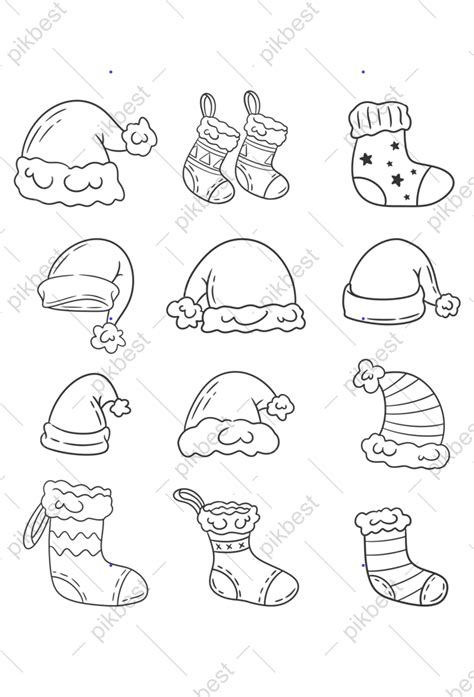 산타 모자와 양말 색칠 그리기 일러스트 Ai 무료 다운로드 Pikbest