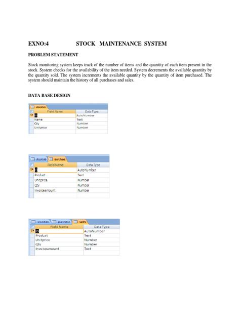 Exno4 Stock Maintenance System Problem Statement Pdf Software