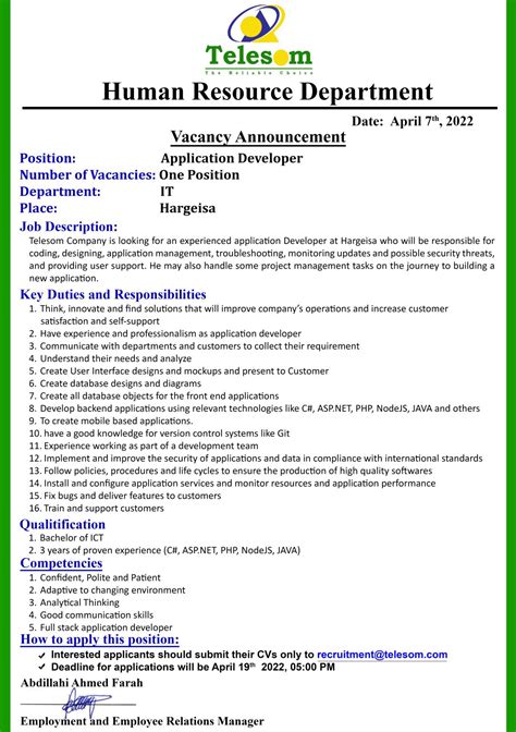 telesom on linkedin applicationdeveloper