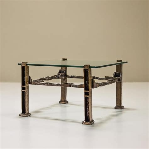 Square Coffee Table In Casted Brass And Glass Italy 1960s 272048