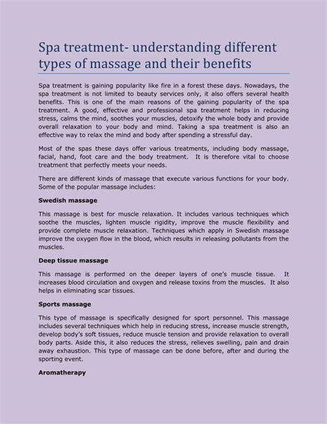Pdf Spa Treatment Understanding Different Types Of Massage And Their