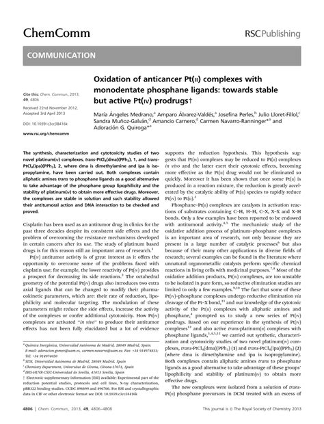 Pdf Oxidation Of Anticancer Pt Ii Complexes With Monodentate Phosphane Ligands Towards