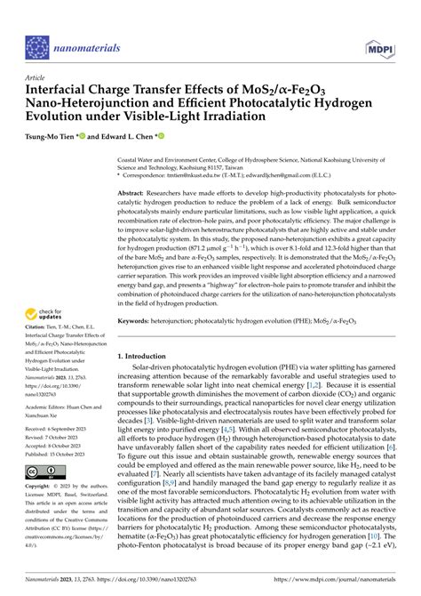 Pdf Interfacial Charge Transfer Effects Of Mos2 α Fe2o3 Nano