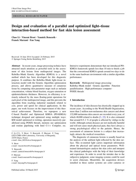 Pdf Design And Evaluation Of A Parallel And Optimized Light Tissue Interaction Based Method