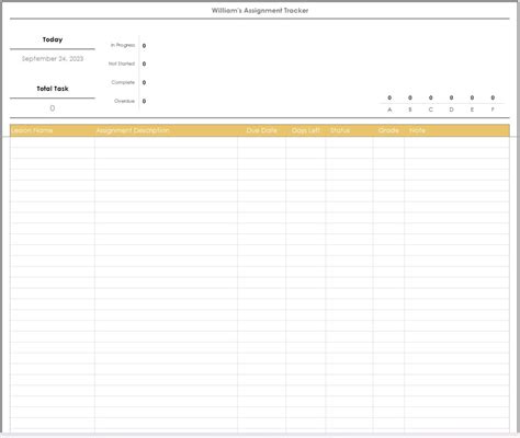 Assignment Tracker Excel Template Homework Planner Digital Download Etsy