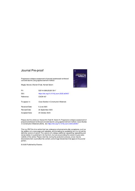 Pdf Progressive Collapse Assessment Of Precast Prestressed Reinforced Concrete Beams Using