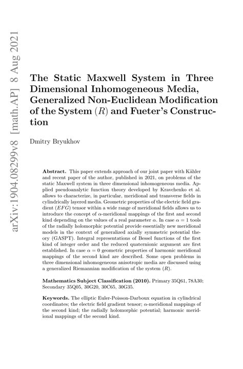 Pdf The Static Maxwell System In Three Dimensional Inhomogeneous Isotropic Media Generalized