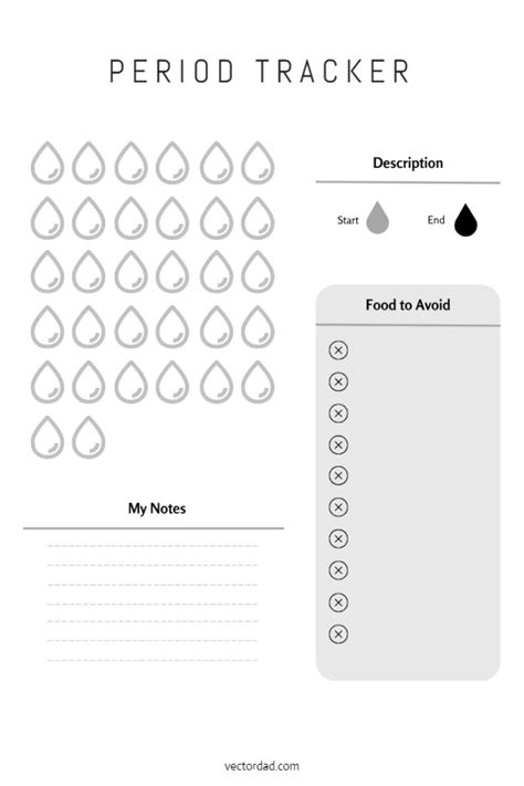 Free Printable Gray Scale Illustrated Period Tracker Template Period