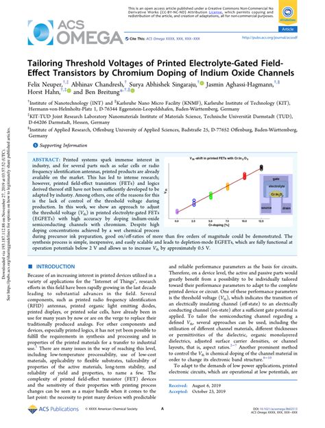 Pdf Tailoring Threshold Voltages Of Printed Electrolyte Gated Field Effect Transistors By