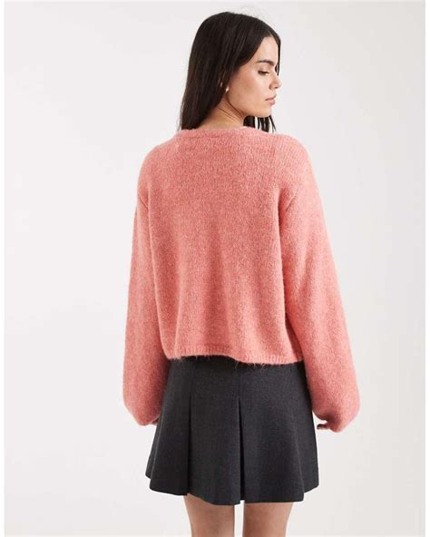 Object Slouchy Knitted Cardigan With Pocket Detail In Red Lyst Uk