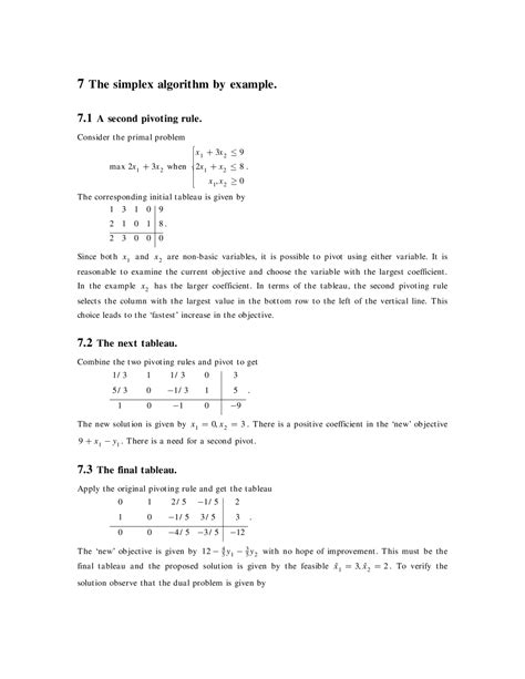 Optimization Using The Simplex Algorithm A Second Pivoting Rule Example Exams Mathematics