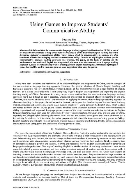 Using Games To Improve Students Communicative Ability Issn 1798