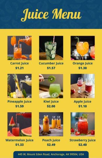 Juice Menu Templates Free Editable Downloadable