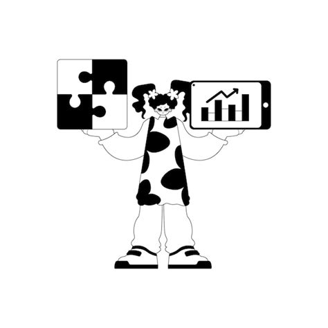 Premium Vector A Girlfriend With A Perplex In Her Hand And A Graph Of