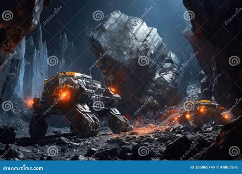 Robots Extracting Minerals From Asteroid Surface Stock Illustration Illustration Of Innovation