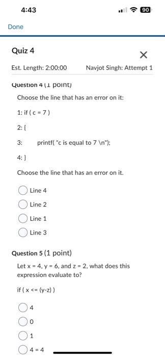 Solved Choose The Line That Has An Error On It 1 If C7