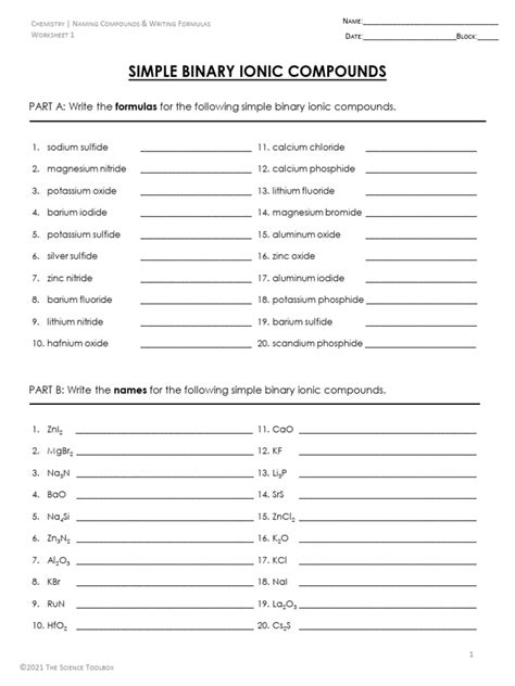 Simple Binary Ionic Compounds Formulas Pdf Potassium Chloride