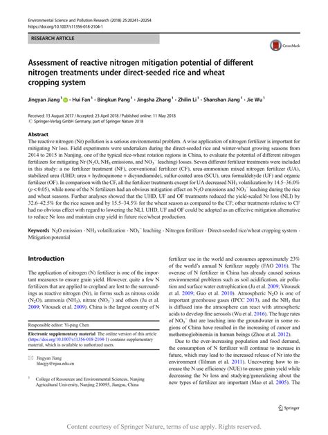 Assessment Of Reactive Nitrogen Mitigation Potential Of Different