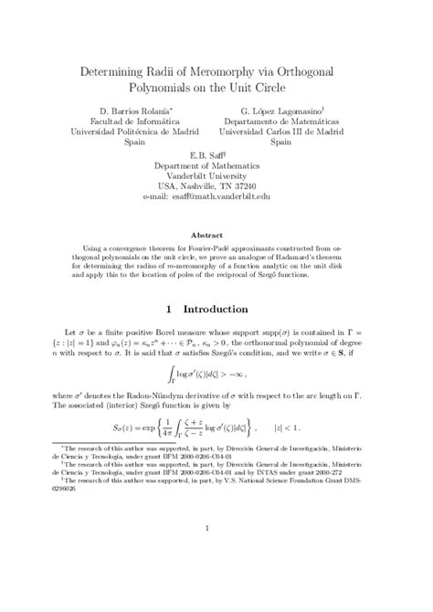 Pdf Determining Radii Of Meromorphy Via Orthogonal Polynomials On The Unit Circle
