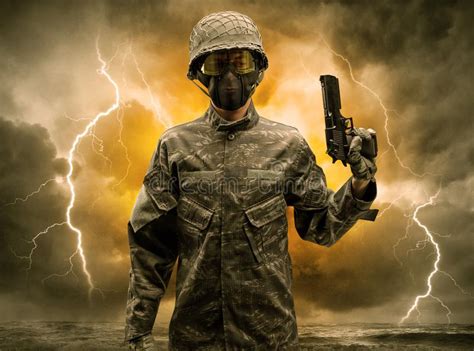 Armed Soldier Standing In An Obscure Weather Stock Image Image Of Hurricane Clothing 153342119