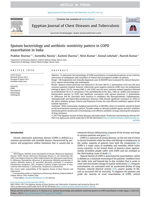 Solution Sputum Bacteriology And Antibiotic Sensitivity Pattern In Copd Exacerbation In India