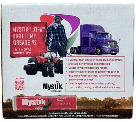 10 Pack Mystik JT-6 Hi-Temp #2 Grease; NLGI GC-LB Red No.2; (10) 14oz ...