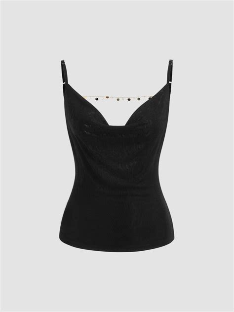 Cowl Neck Backless Chain Detail Cami Top Cider Usa