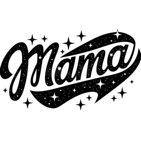 The Word Mama Is Written In A Flowing Cursive Style With A Starry Cosmic Theme Surrounding It