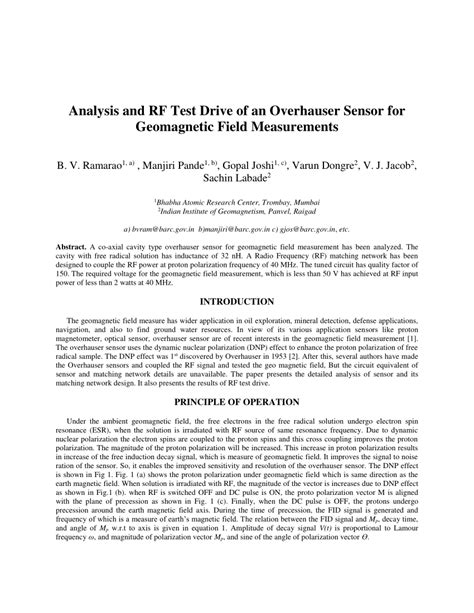Pdf Analysis And Rf Test Drive Of An Overhauser Sensor For