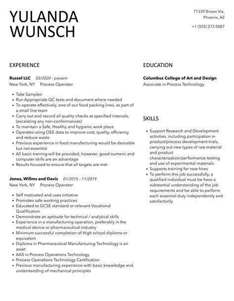 Process Operator Resume Samples Velvet Jobs