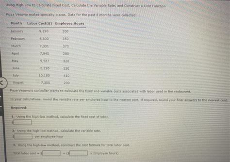 Solved Using High Low To Calculate Fixed Cost Calculate The Chegg