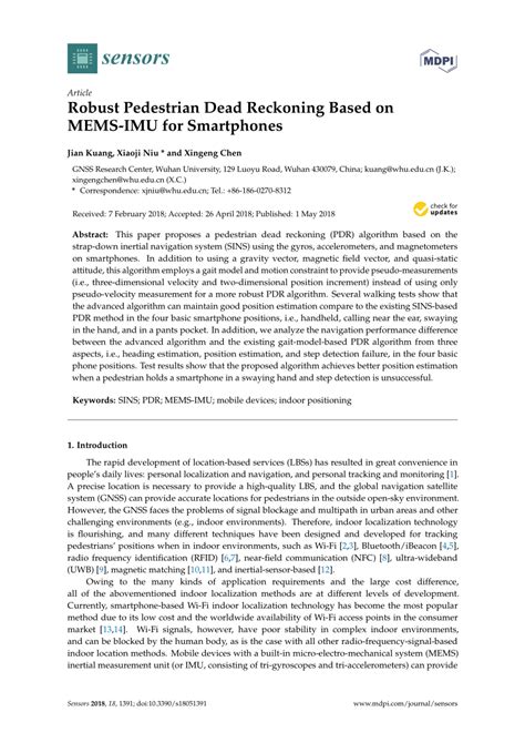 Pdf Robust Pedestrian Dead Reckoning Based On Mems Imu For Smartphones