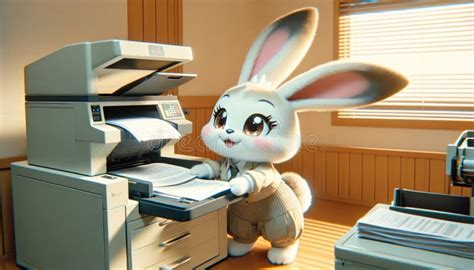 Animated Rabbit Character Using Office Printer Stock Illustration Illustration Of Character