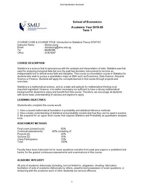 Stat151 Course Outline 2019 20 Pdf Statistics Academic Dishonesty