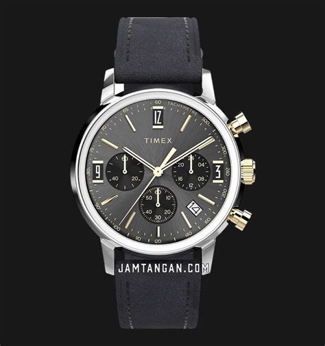 Timex Marlin Tw2w51500 Chronograph Tachymeter Black Dial Black Leather