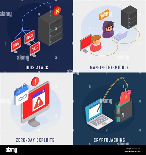 cyber security isometric concept set with ddos attack symbols isolated