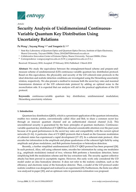 pdf security analysis of unidimensional continuous variable quantum
