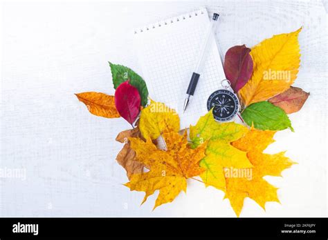 Travellers Notes Compass And Notepad For Notes In Bright Autumn