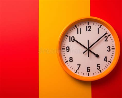 An Orange And Yellow Clock On A Red And Yellow Wall Stock Illustration