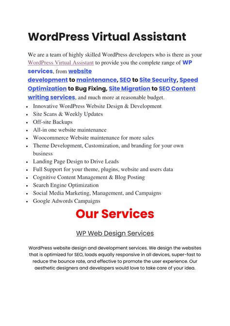 Ppt Wordpress Virtual Assistant Wp Management And Seo Company