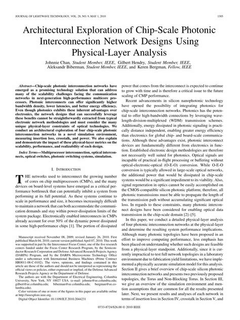 Pdf Architectural Exploration Of Chip Scale Photonic Interconnection