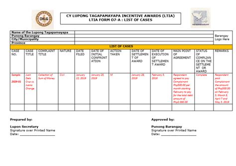 Ltia Form 07 A List Of Cases Pdf Justice Crime And Violence
