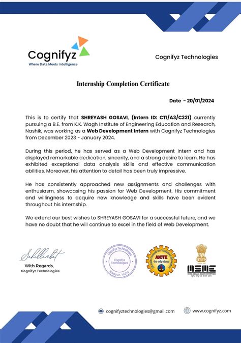 Completed Two Months Online Internship In Web Development Shreyash