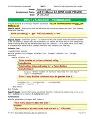 Unit Lab Input Validation Pseudo PT Introduction To Programming UNIT